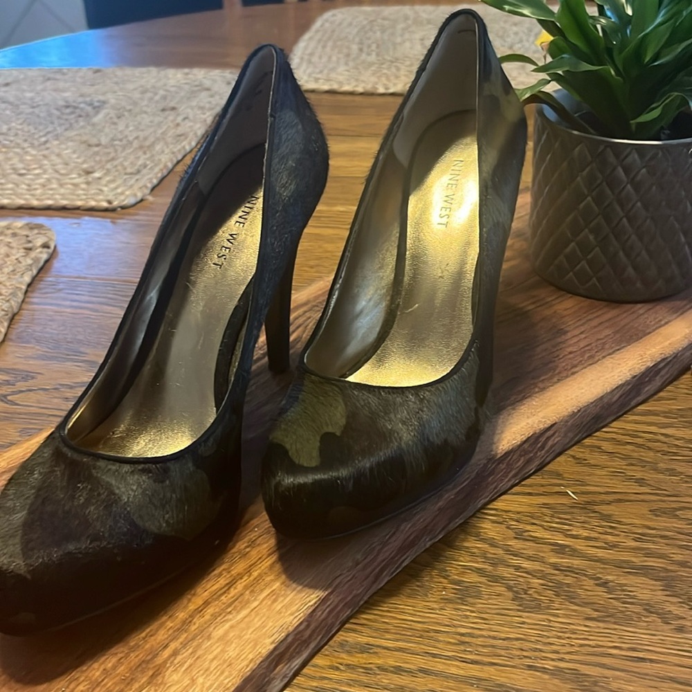Nine West Camo Camouflage Animal Cow Hair, Spike Heel… - Gem
